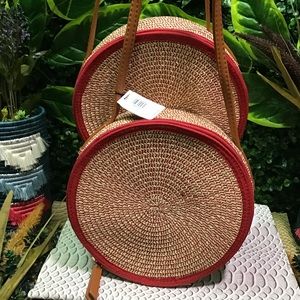 Express | Bags | Express Red Round Rattan Bag | Poshmark